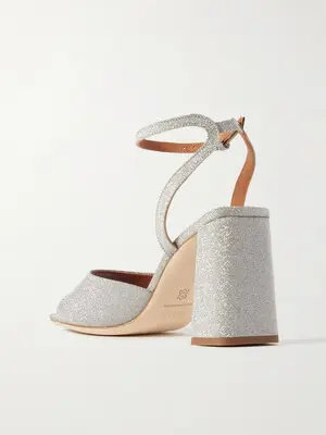 Staud Glittered Leather Block Heel Sandals