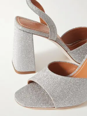 Staud Glittered Leather Block Heel Sandals