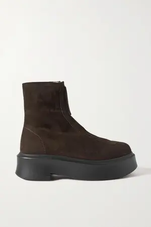 THE ROW Nobilis Suede Platform Ankle Boots - Brown