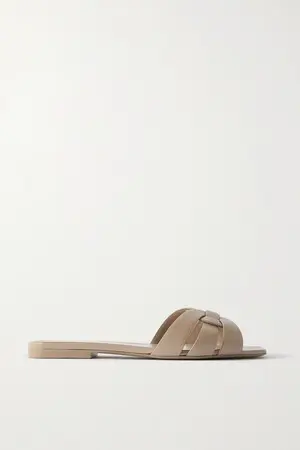 Saint Laurent Tribute Woven Leather Slides - Neutrals
