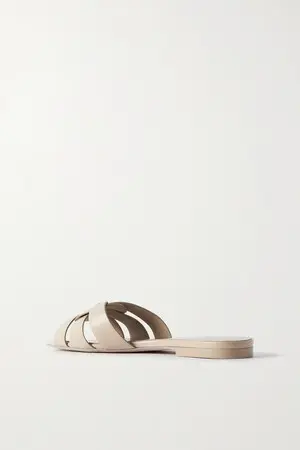 Saint Laurent Tribute Woven Leather Slides - Neutrals