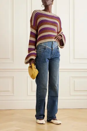 La DoubleJ Cropped Striped Crocheted Cotton-blend Sweater - Multi