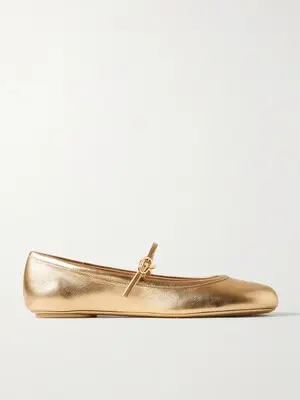 GIANVITO ROSSI Carla Metallic Leather Mary Jane Flats