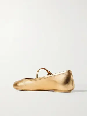 GIANVITO ROSSI Carla Metallic Leather Mary Jane Flats