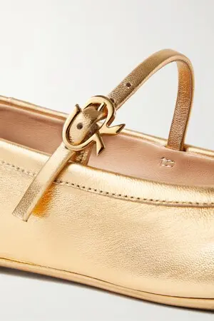 GIANVITO ROSSI Carla Metallic Leather Mary Jane Flats