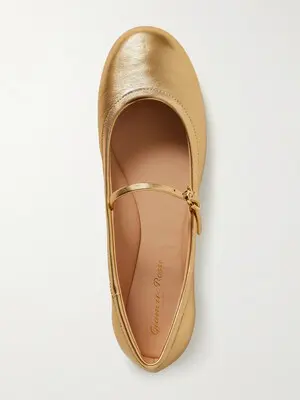 GIANVITO ROSSI Carla Metallic Leather Mary Jane Flats