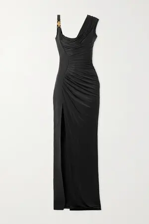 Versace Asymmetric Embellished Gown - Black