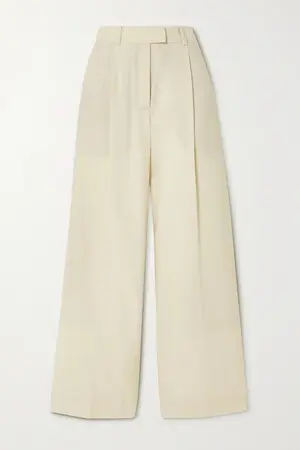 Another Tomorrow Pleated Merino Wool-twill Wide-leg Trousers