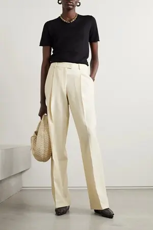 Another Tomorrow Pleated Merino Wool-twill Wide-leg Trousers