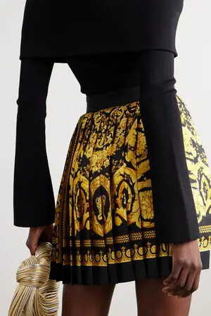 Versace Pleated Printed Silk-twill Mini Skirt