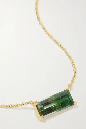 OCTAVIA ELIZABETH 18-karat Recycled Gold, Tourmaline And Diamond Necklace - Green
