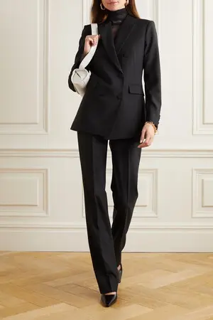 Another Tomorrow Pleated Merino Wool Straight-leg Pants