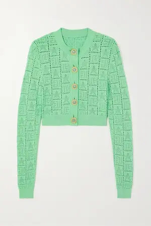 Balmain Cropped Pointelle-knit Cardigan