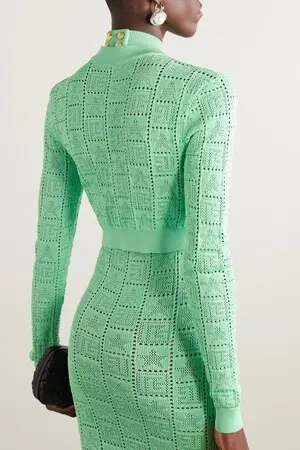 Balmain Cropped Pointelle-knit Cardigan