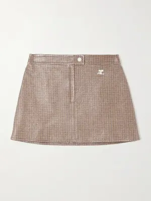 COURREGES Reedition Appliquéd Checked Mini Skirt - Brown