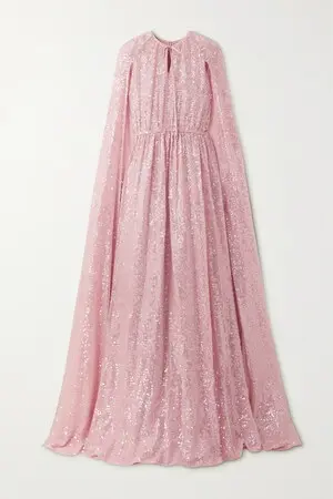 Erdem Kenley Cape-effect Sequined Chiffon Gown