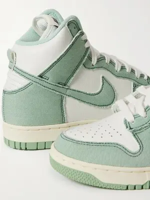 Nike Dunk 1985 Topstitched Denim And Leather High-top Sneakers - Green