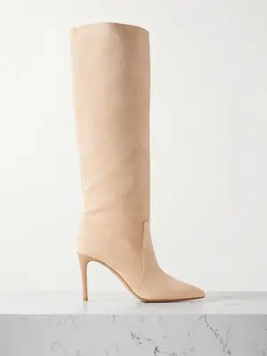 Paris Texas Stiletto Suede Knee Boots - Neutrals