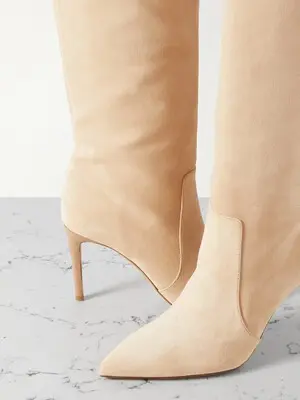 Paris Texas Stiletto Suede Knee Boots - Neutrals