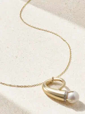 Mateo Cornucopia Pearl And Diamond Necklace - Gold