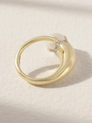 Mateo Cornucopia 14-karat Diamond And Pearl Ring