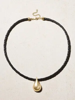 Mateo Water Droplet 14-karat And Leather Necklace - Gold