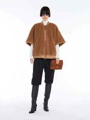 Max Mara Teddy Fabric Bomber Jacket Cape - Camel | Editorialist
