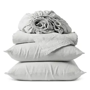 COYUCHI Relaxed 4 Piece Linen Sheet Set, Queen - Fog