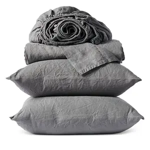 COYUCHI Relaxed 4 Piece Linen Sheet Set, California King Slate