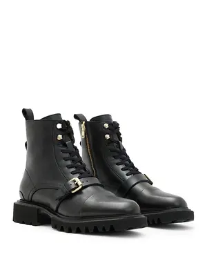 ALLSAINTS Tori Buckle Detail Ankle Boots - Black/warm Brass