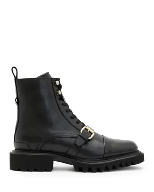 ALLSAINTS Tori Buckle Detail Ankle Boots - Black/warm Brass