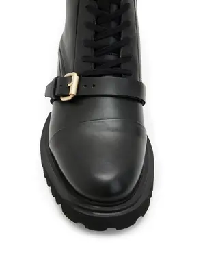 ALLSAINTS Tori Buckle Detail Ankle Boots - Black/warm Brass