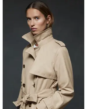REISS Azura Hooded Trench Coat - Stone