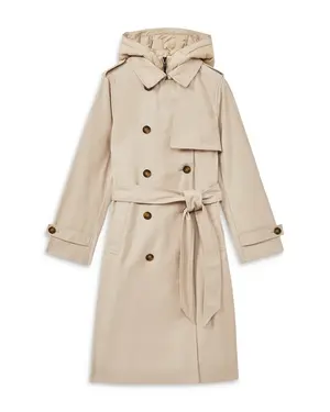 REISS Azura Hooded Trench Coat - Stone