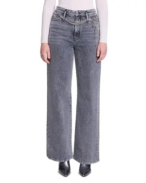Maje Belted Wide-Leg Jeans Grey