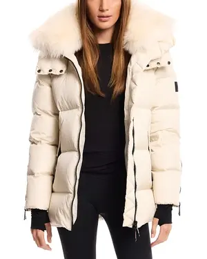 Sam. Shearling Trim Puffer Coat - Vanilla