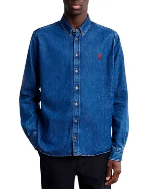 Ami Classic Button Down Regular Fit Shirt - Used Blue