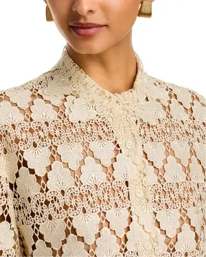 FRAME Lace Short Sleeve Shirt - Ecru