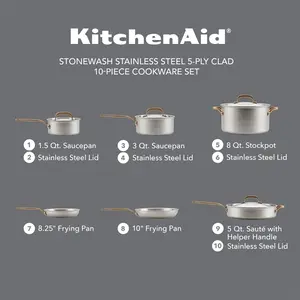 KITCHENAID Antique Finish 5 Ply Clad 10 Piece Cookware Set
