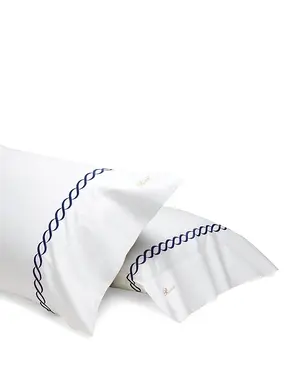 PRATESI Treccia Moderno Pillowcase, Queen, Set Of 2 White/navy