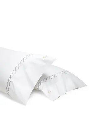 PRATESI Treccia Moderno Pillowcase, Queen, Set Of 2 White/sterling
