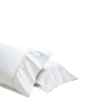 PRATESI Tre Righe Queen Pillowcases, Set Of 2 - White/beige