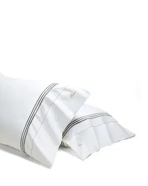 PRATESI Tre Righe King Pillowcases, Set Of 2 - White/charcoal