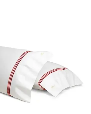 PRATESI Tre Righe Ombre Standard Pillowcase Set - White/scarlet