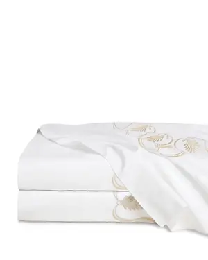 PRATESI Paolina Flat Sheet, Twin - White/sage