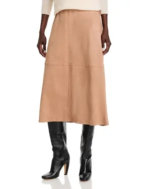 SINGLE THREAD Faux Suede A-line Skirt - Sepia Tan