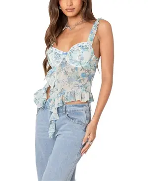 EDIKTED Cascade Ruffled Bra Top