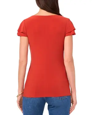 Vince Camuto Crossover Flutter Sleeve Top - Rust