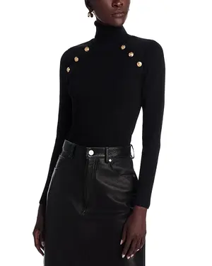 Aqua Button Trim Turtleneck Sweater Exclusive - Black