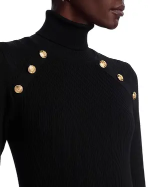 Aqua Button Trim Turtleneck Sweater Exclusive - Black